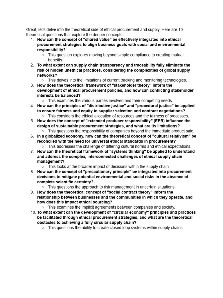 10 Theoretical Questions On The Ethical Procurement | PDF | Supply ...