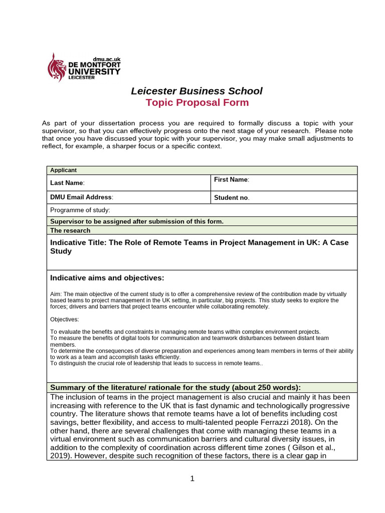 Topic Proposal Form Zara | PDF | Project Management | Spss