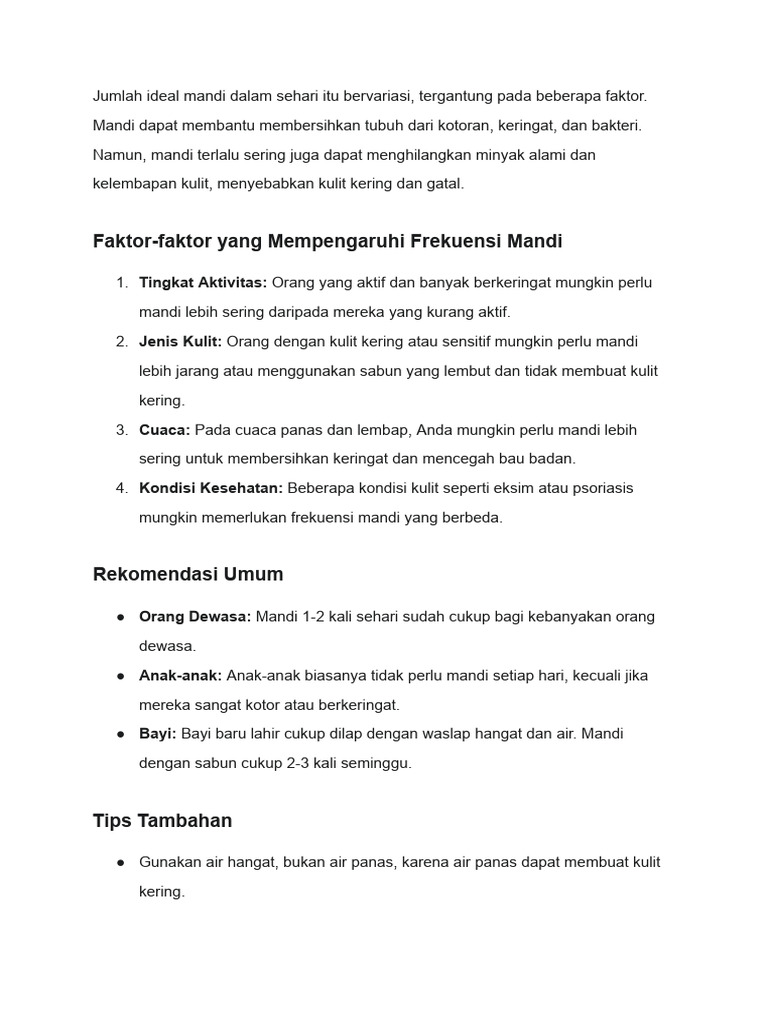 Jumlah Ideal Mandi Dalam Sehari Itu Bervariasi, Tergantung Pada ...