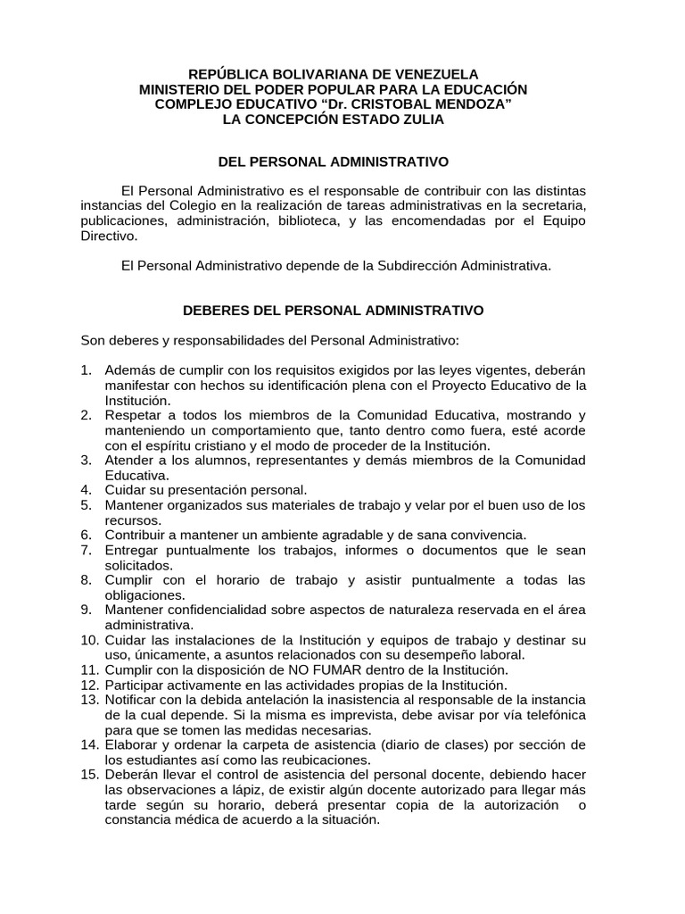 Funciones del Personal Administrativo Escolar | PDF