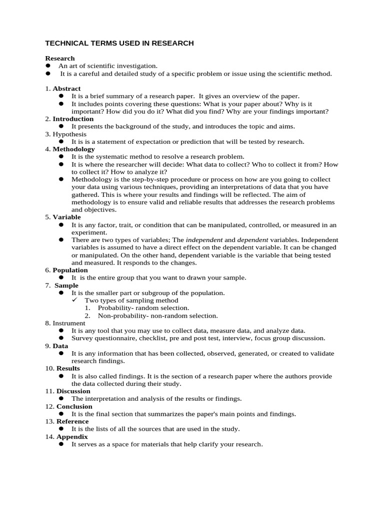 Technical Terms Used in Research | PDF | Methodology | Procedural Knowledge