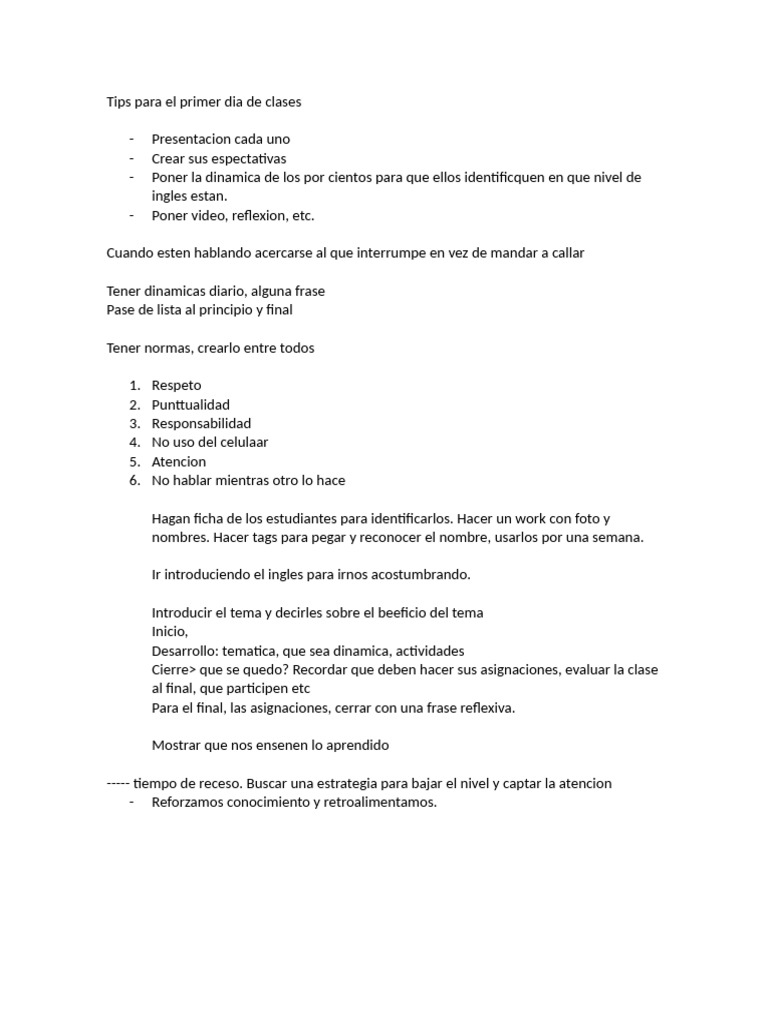 Tips para El Primer Dia de Clases | PDF