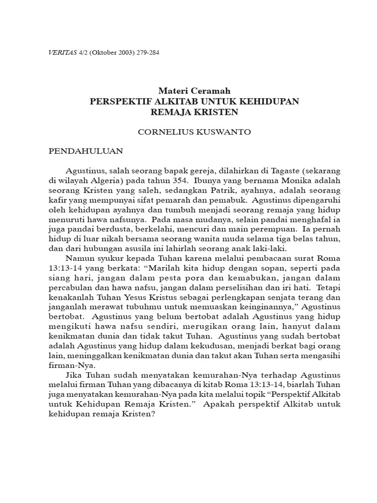 Perspektif Alkitab Untuk Kehidupan Remaja Kristen | PDF