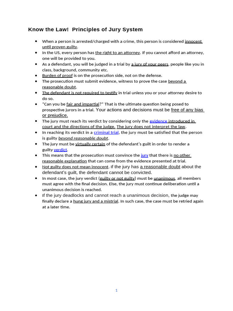 Jury System Principles Explained | PDF | Reasonable Doubt | Trials
