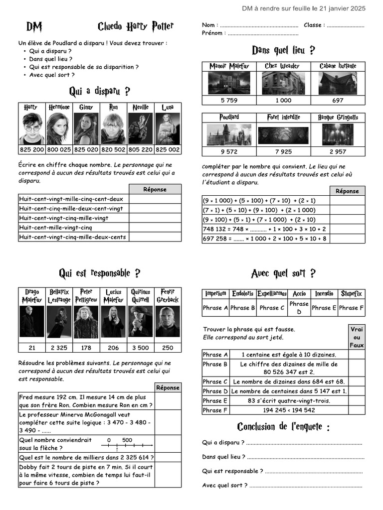 DM Vacance Janvier 2024 6eme 1 | PDF