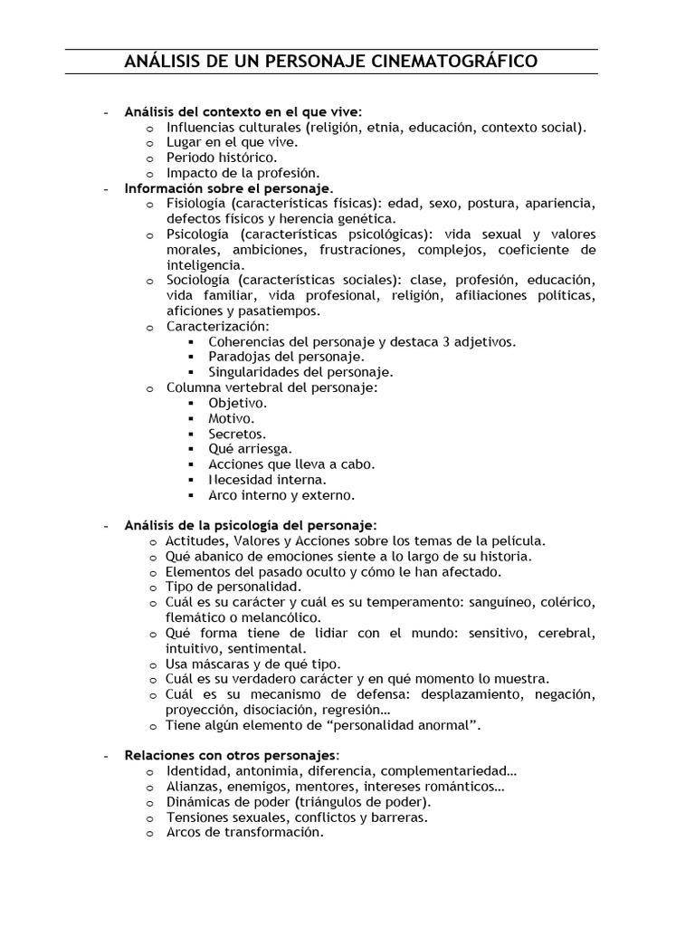 Análisis Personaje Cinematográfico | PDF