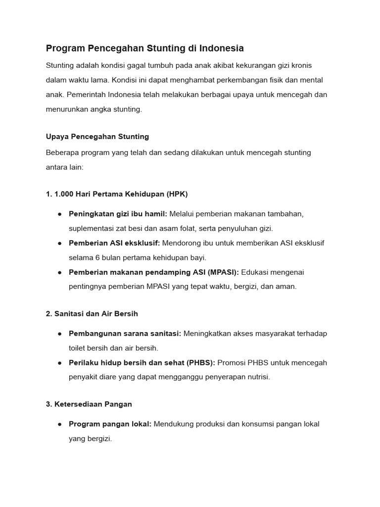 Program Pencegahan Stunting Di Indonesia | PDF