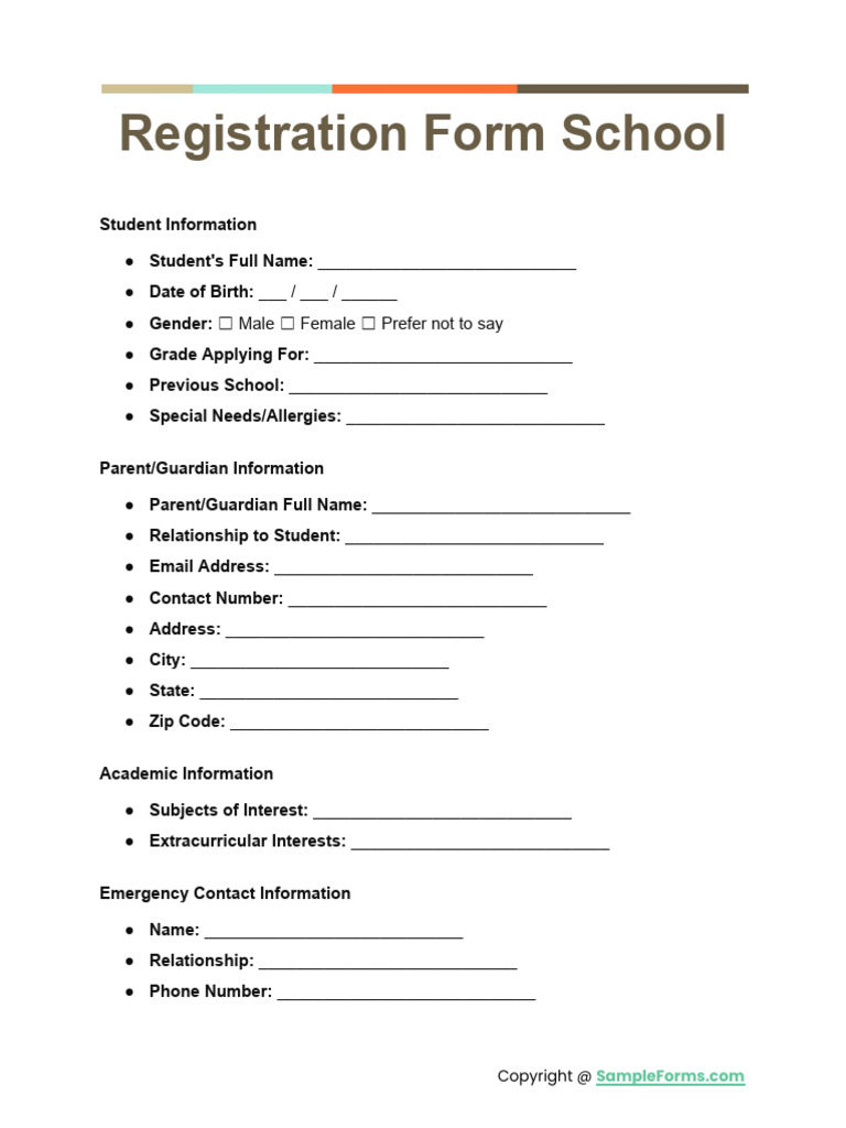 Registration Form School Pdf