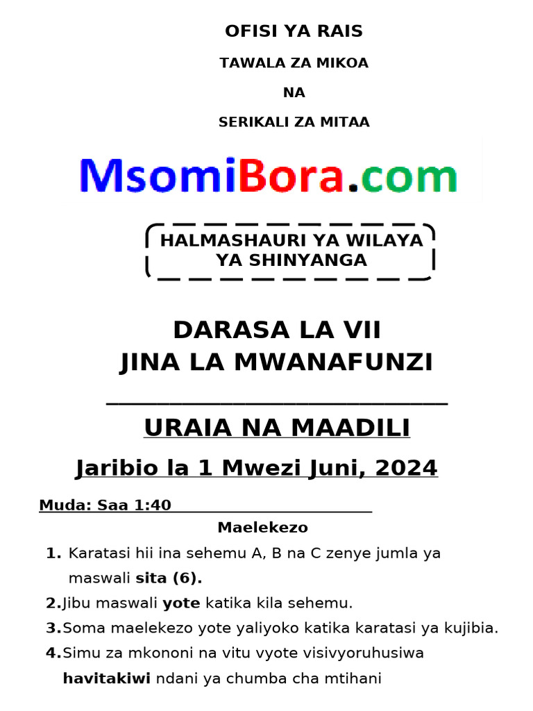 URAIA NA MAADILI-1 | PDF