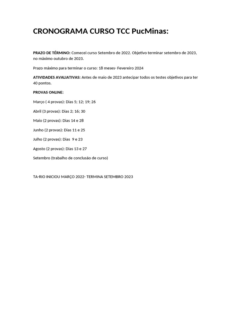 Cronograma TCC PUC Minas 2023 | PDF