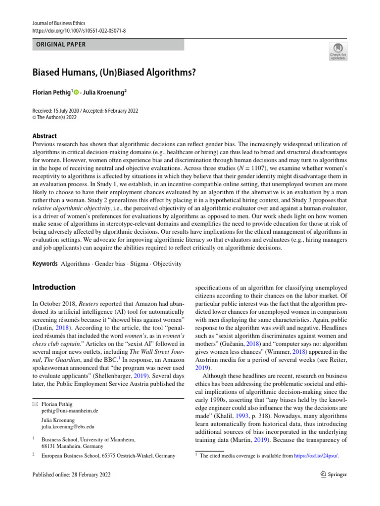 1biased Humans Un Biased Algorithms Pdf Bias Social Stigma 7804
