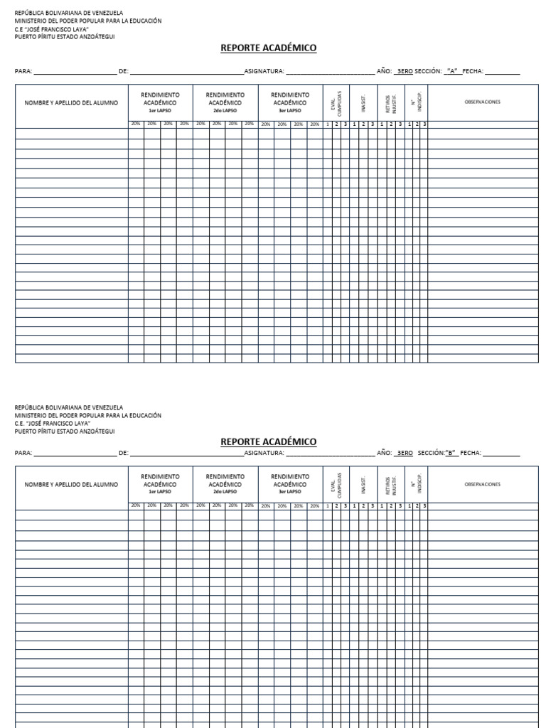 Reporte Académico de Estudiantes 3er y 4to Año | PDF