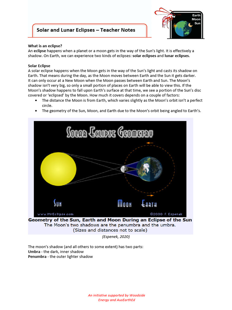 Solar and Lunar Eclipses - Teacher Notes | PDF | Eclipse | Solar Eclipse