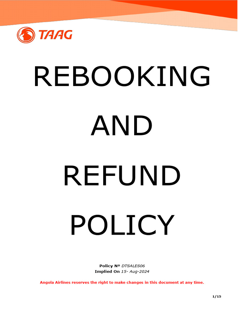 Angola Airlines Rebooking & Refund Policy | PDF | Fare | Fee