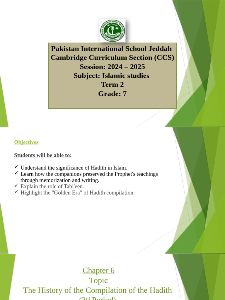 Week - 10 Gr. 7 Ch - 6 (The compilation of hadith) L-3 | PDF