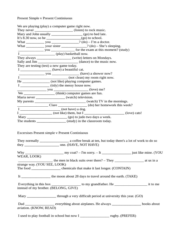 Present Simple V Present Continiuous | PDF