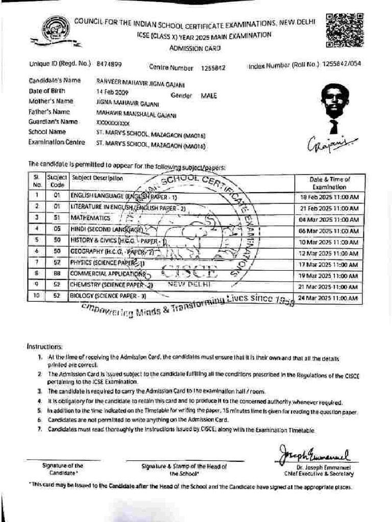 Admission Card 11zon | PDF