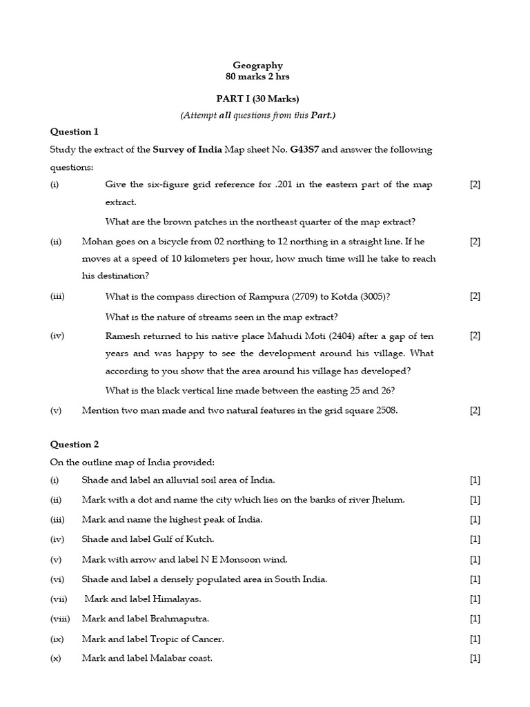 Geography Exam Paper: Map Analysis & Concepts | PDF | Waste | Indian Ocean