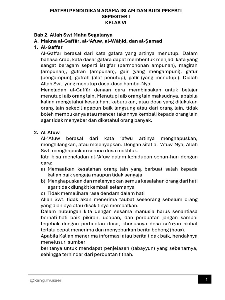 Materi PAI Kelas 6: Bab 2 Allah Swt | PDF