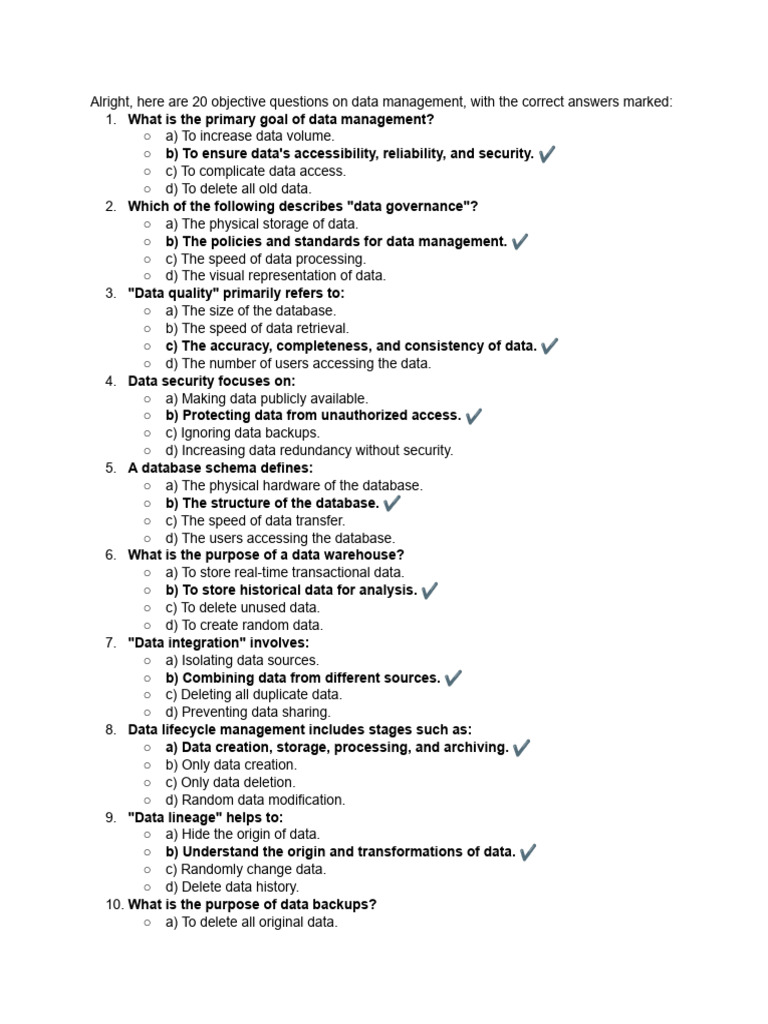 20 Objective Questions On Data Management With Ans... | PDF | Databases | Data