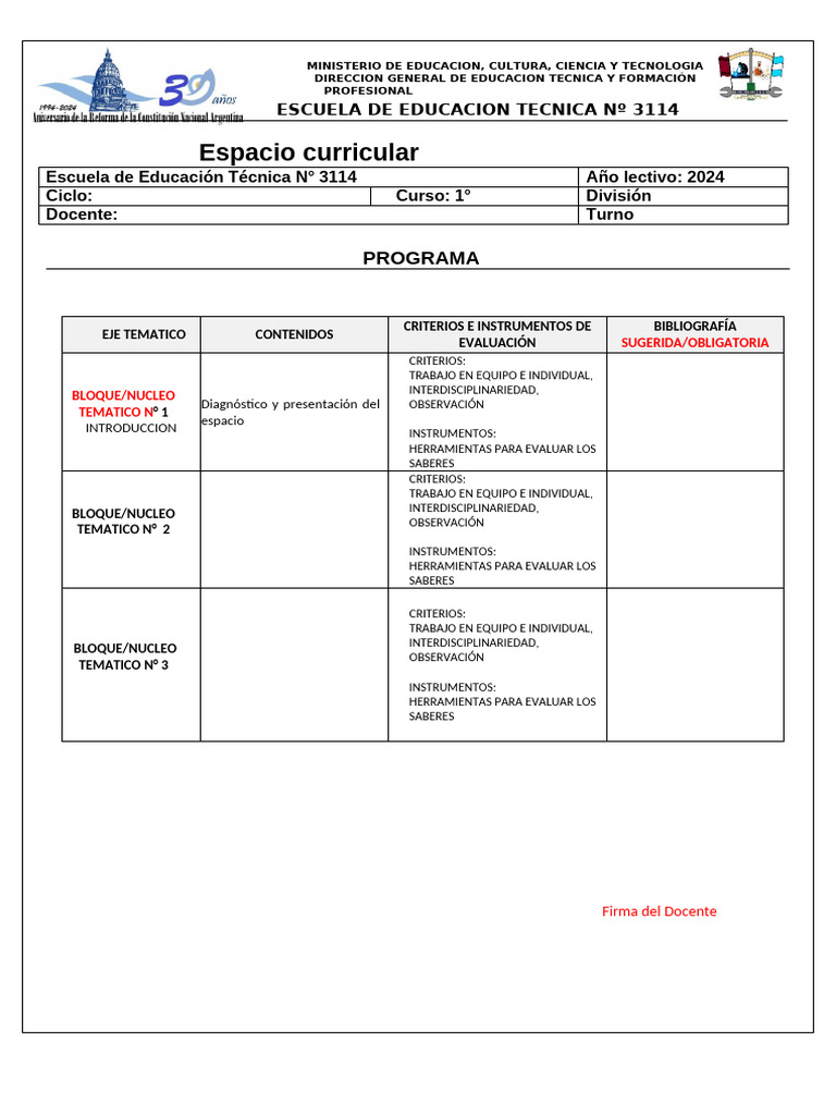 MODELO PROGRAMA 2024 | PDF | Aprendizaje
