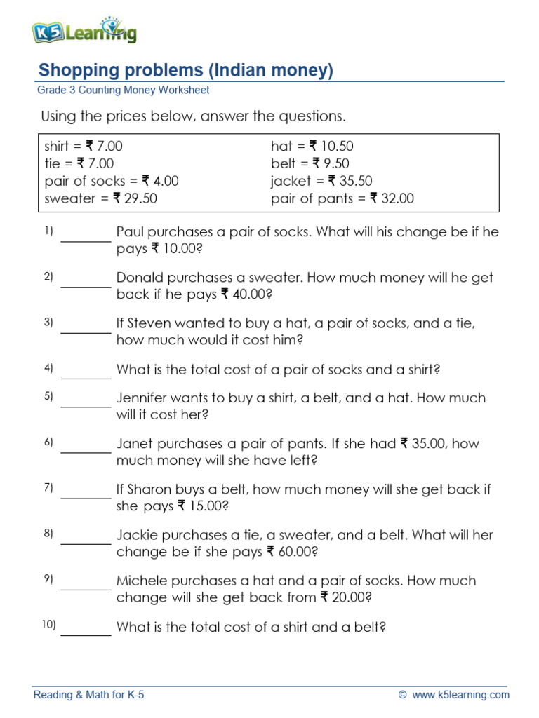 Grade 3 Money Counting Worksheet | PDF | Economies | International Trade