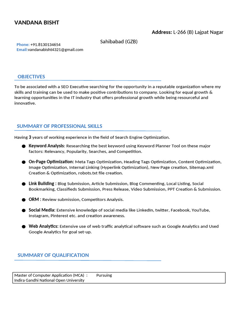 Updated vandana Resume | PDF | Search Engine Optimization | Tag (Metadata)