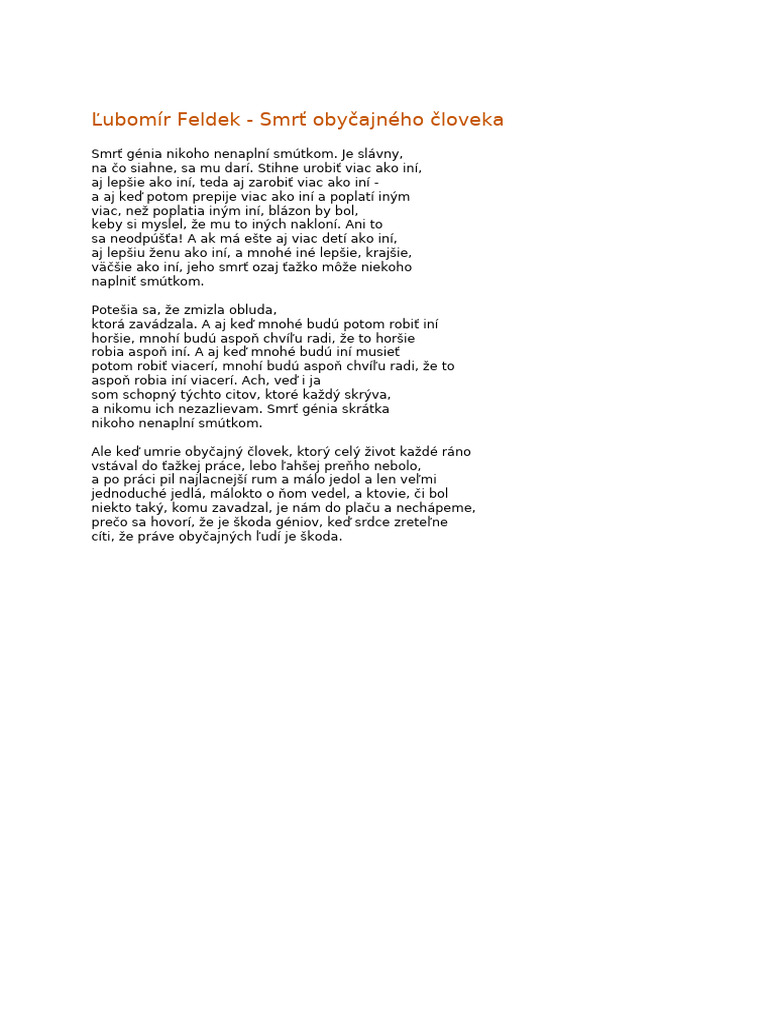 Ľ. Feldek - Poézia Na Prednes - Hviezdoslavov Kubín | PDF