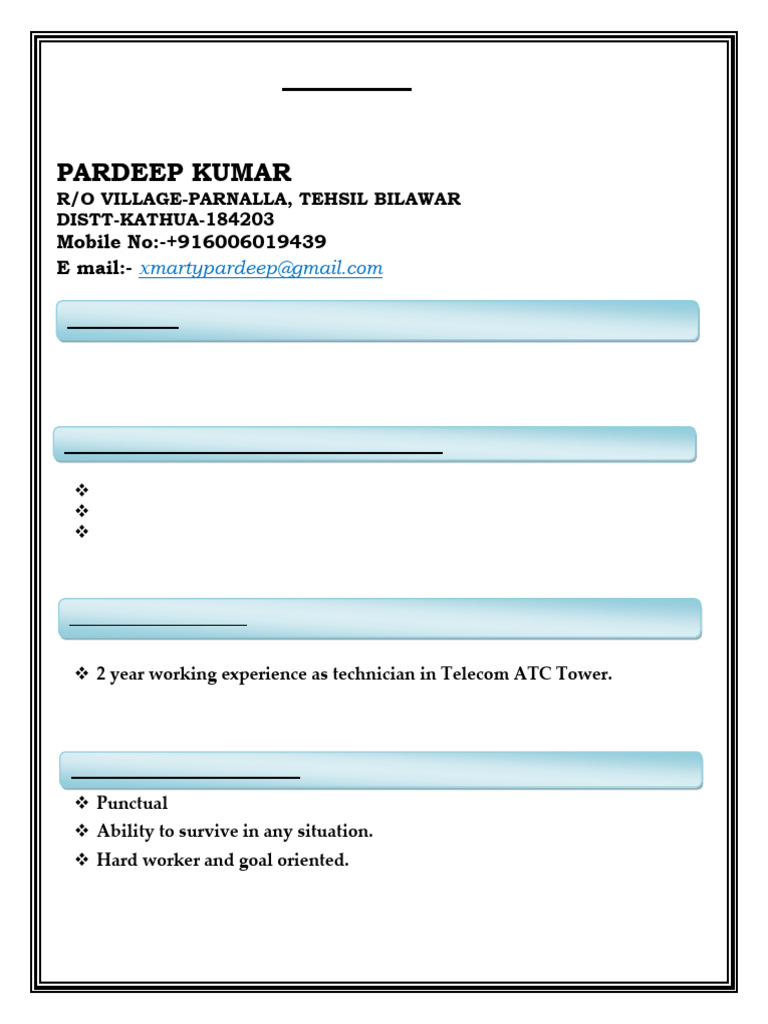 Electrician Resume: Pardeep Kumar | PDF