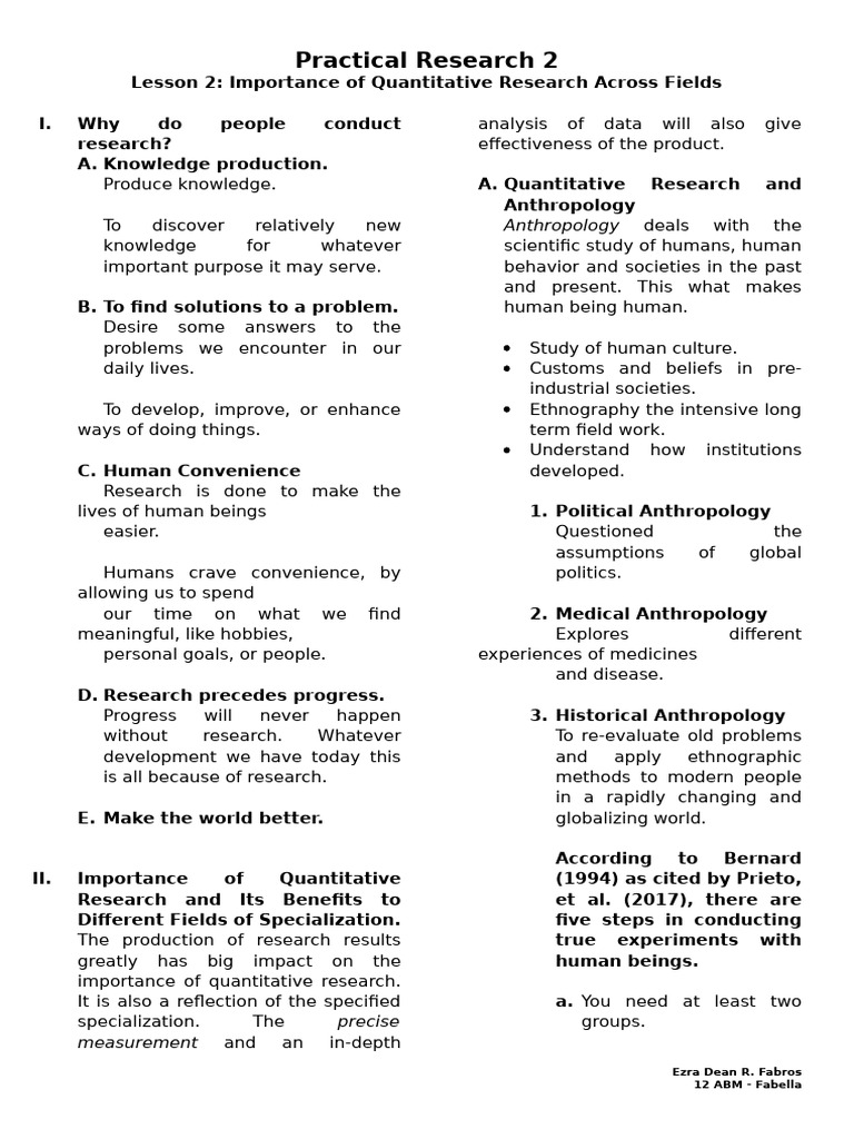 2 - Importance of Quantitative Research Across Fields | PDF | Experiment | Quantitative Research
