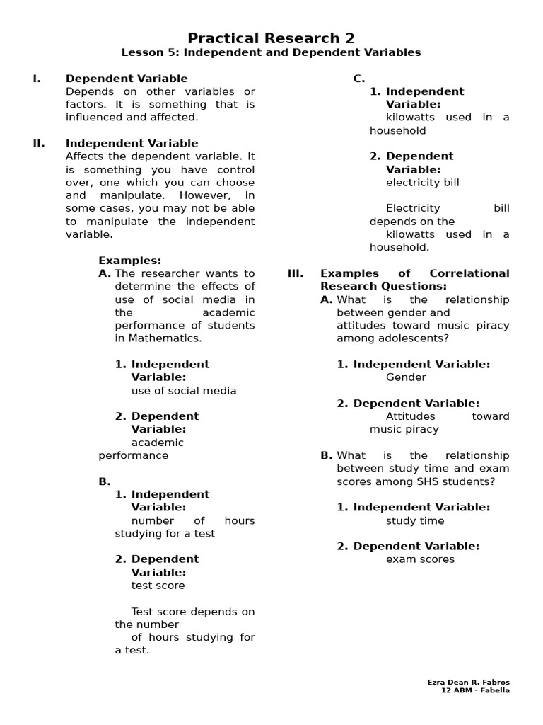 5 - Independent and Dependent Variables | PDF | Dependent And Independent Variables ...