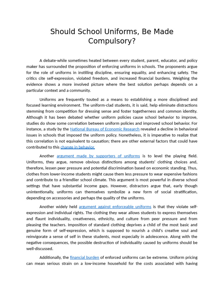 Should School Uniforms Be Made Compulsory Jessa Mae A. Gurrea | PDF ...