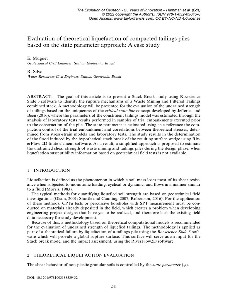 Evaluation of Theoretical Liquefaction of Compacted Tailings Piles ...