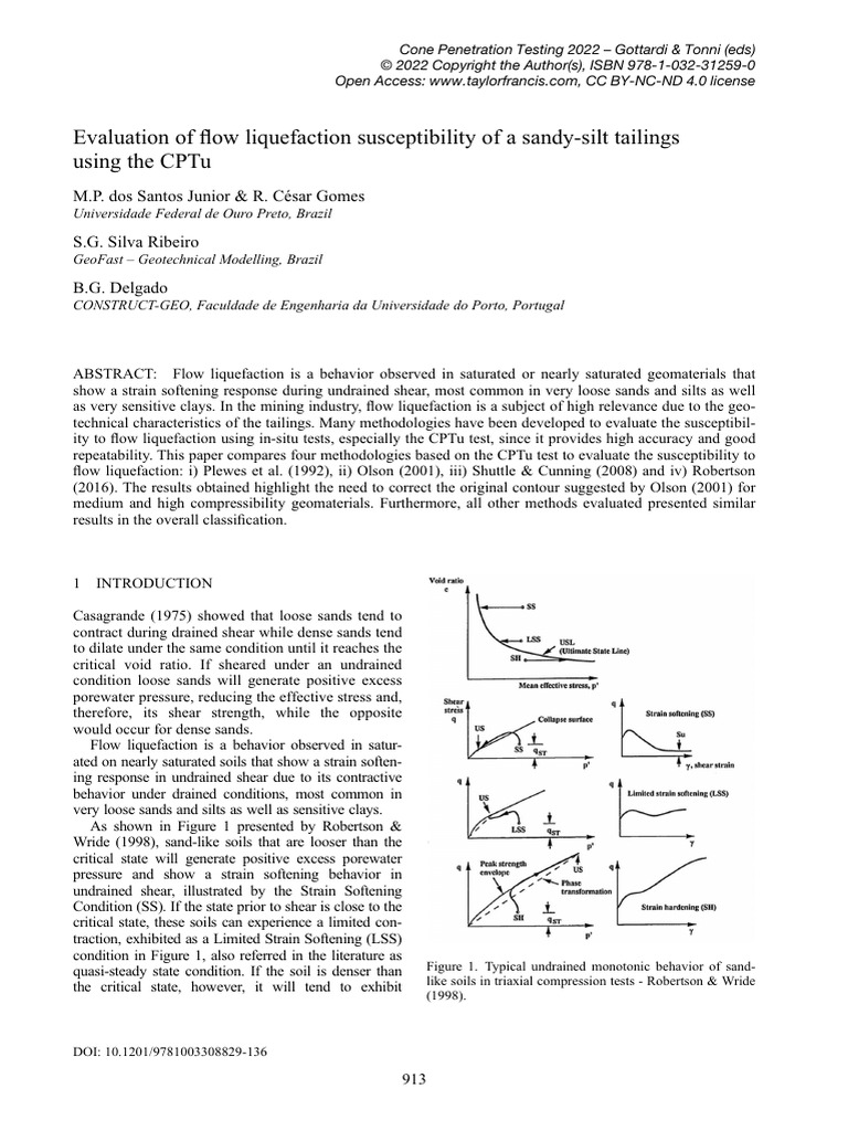 Evaluation of Flow Liquefaction Susceptibility of A Sandy Silt Tailings Using The CPTu | PDF ...