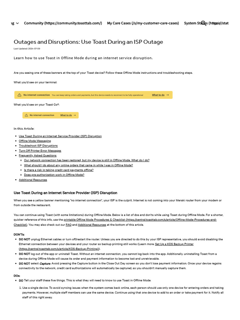 Outages and Disruptions - Use Toast During An ISP Outage | PDF | Credit Card | Emv