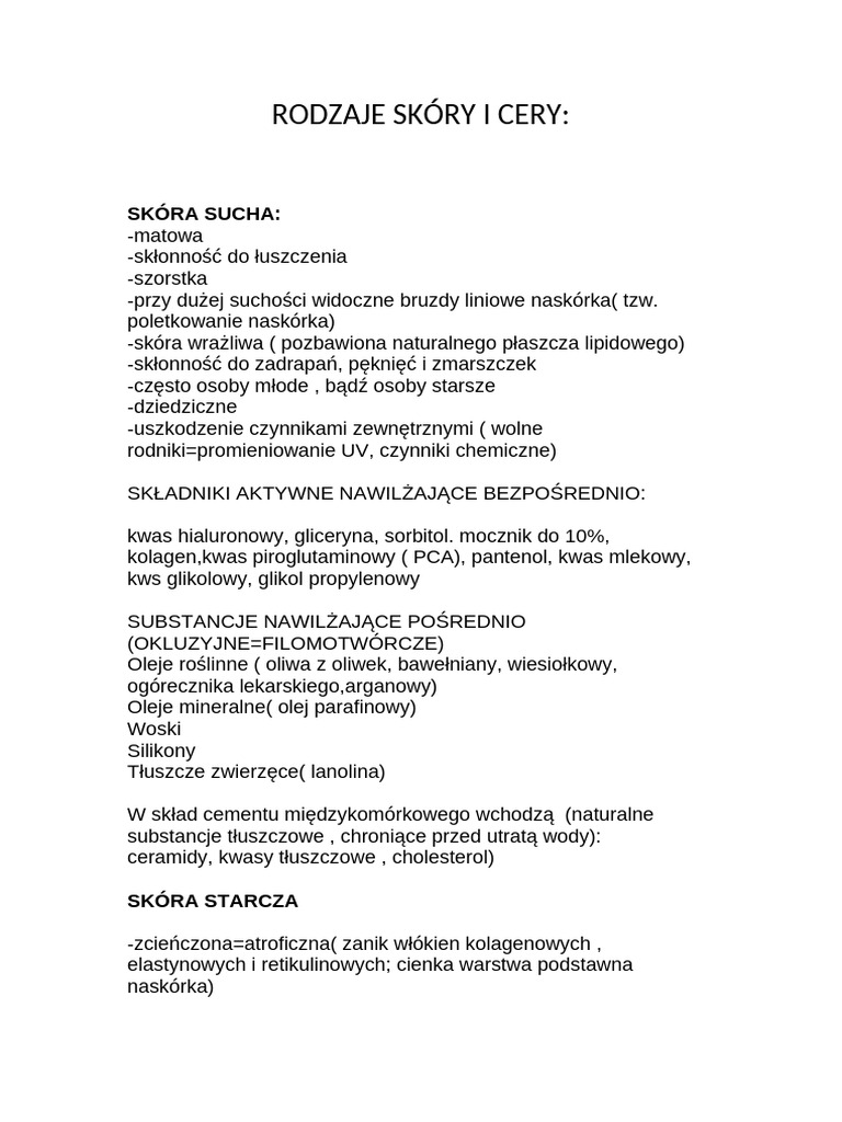 Rodzaje Skóry I Cery 2 | PDF