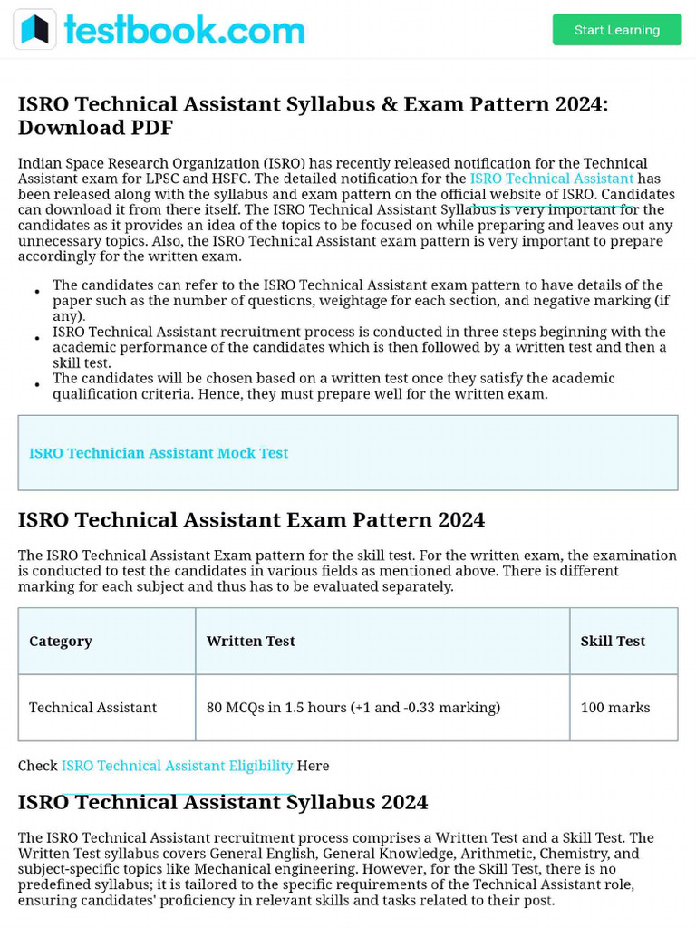ISRO Technical Assistant Syllabus & Exam Pattern 2024 - Download PDF | PDF