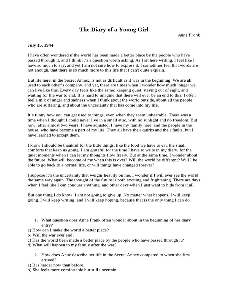 The Diary of A Young Girl | PDF