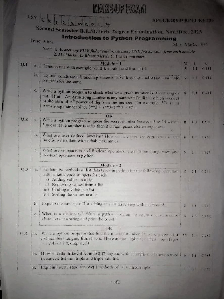 Question Papers | PDF | Computer File | Python (Programming Language)
