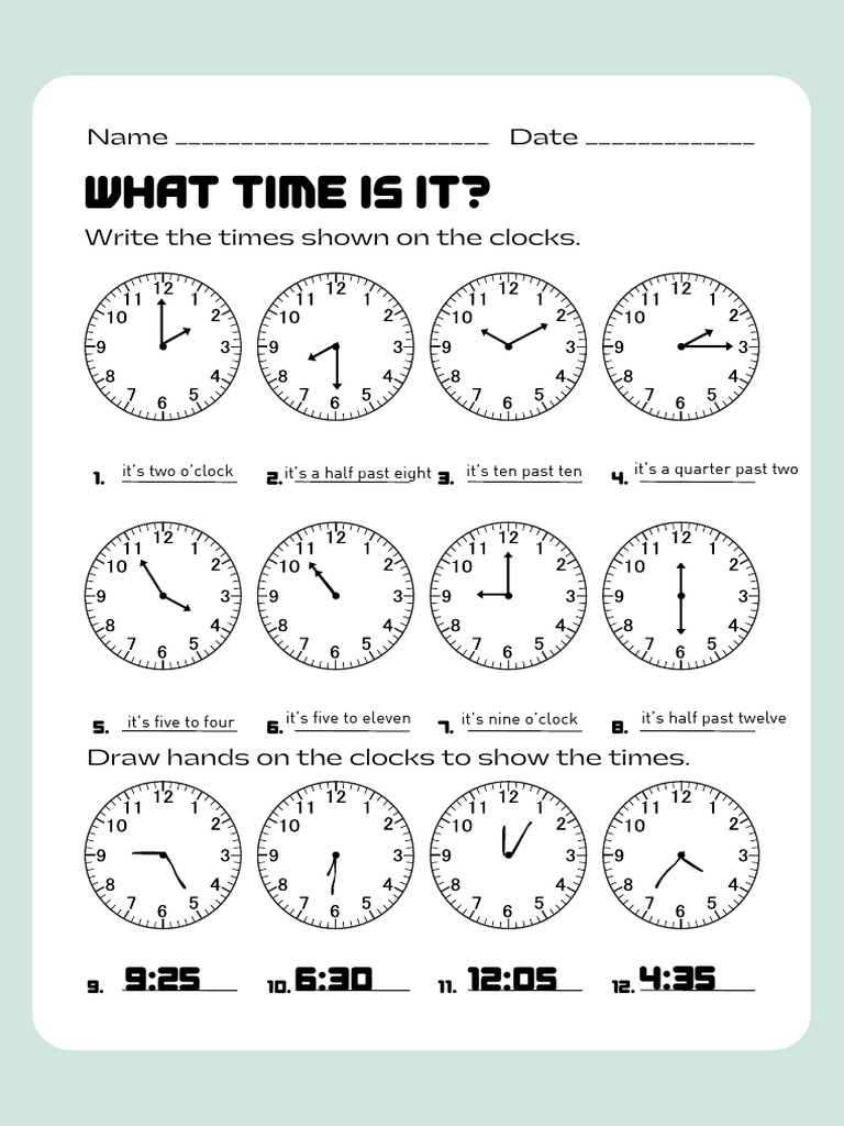 Time-Telling Practice Worksheet | PDF