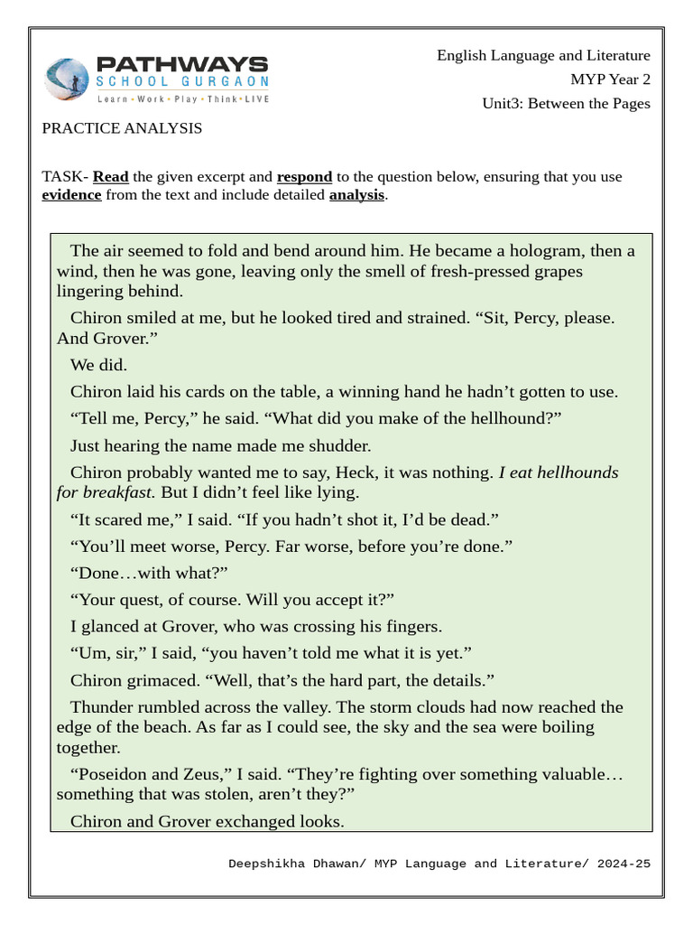 Practice Task MYP2 Analysis | PDF