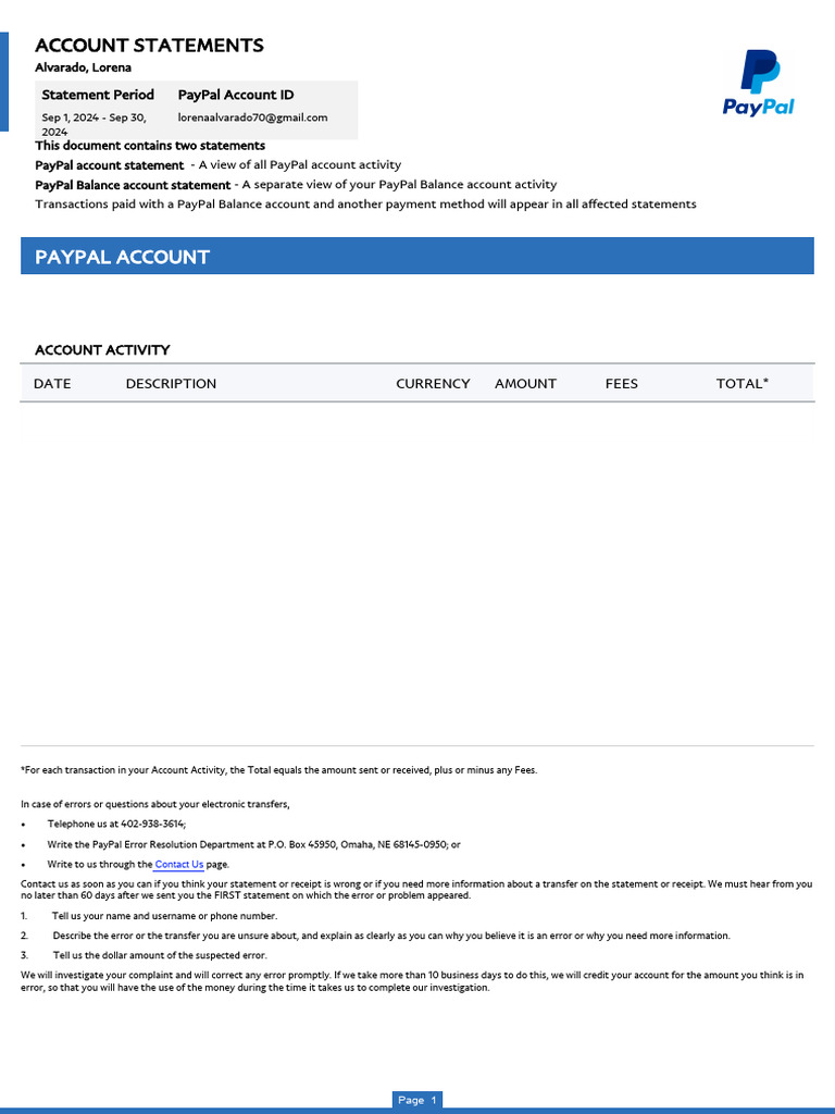 Statement Sep 2024 | PDF | Pay Pal