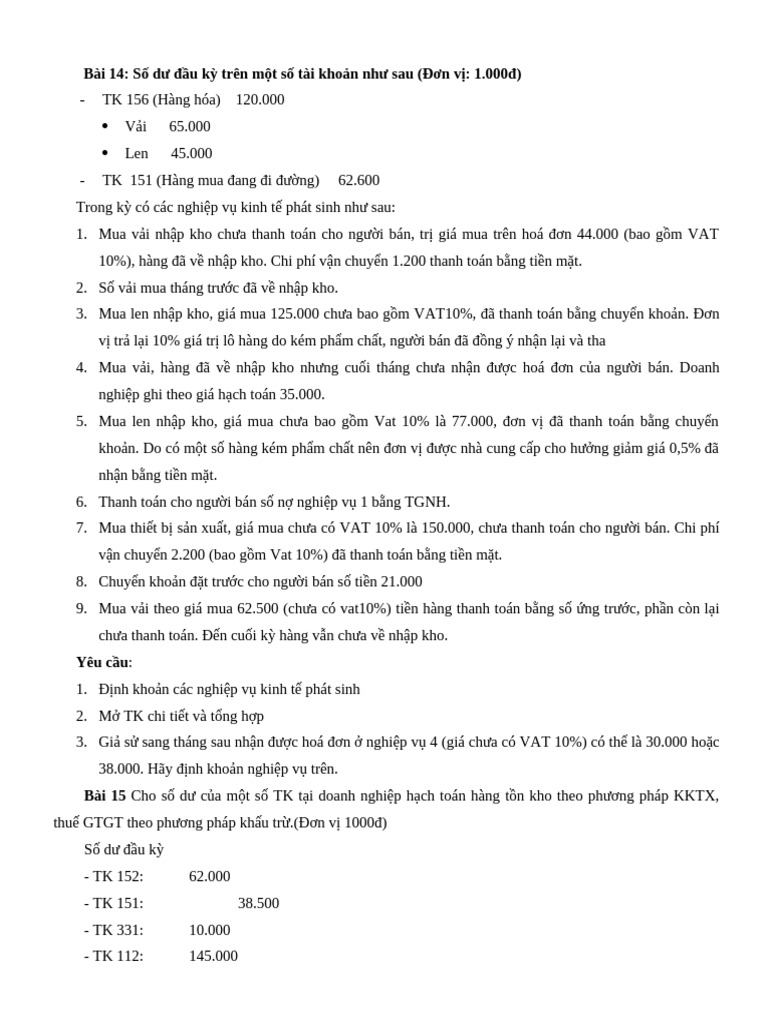 Bài H CH Toán Các QTKD (CTHG) | PDF