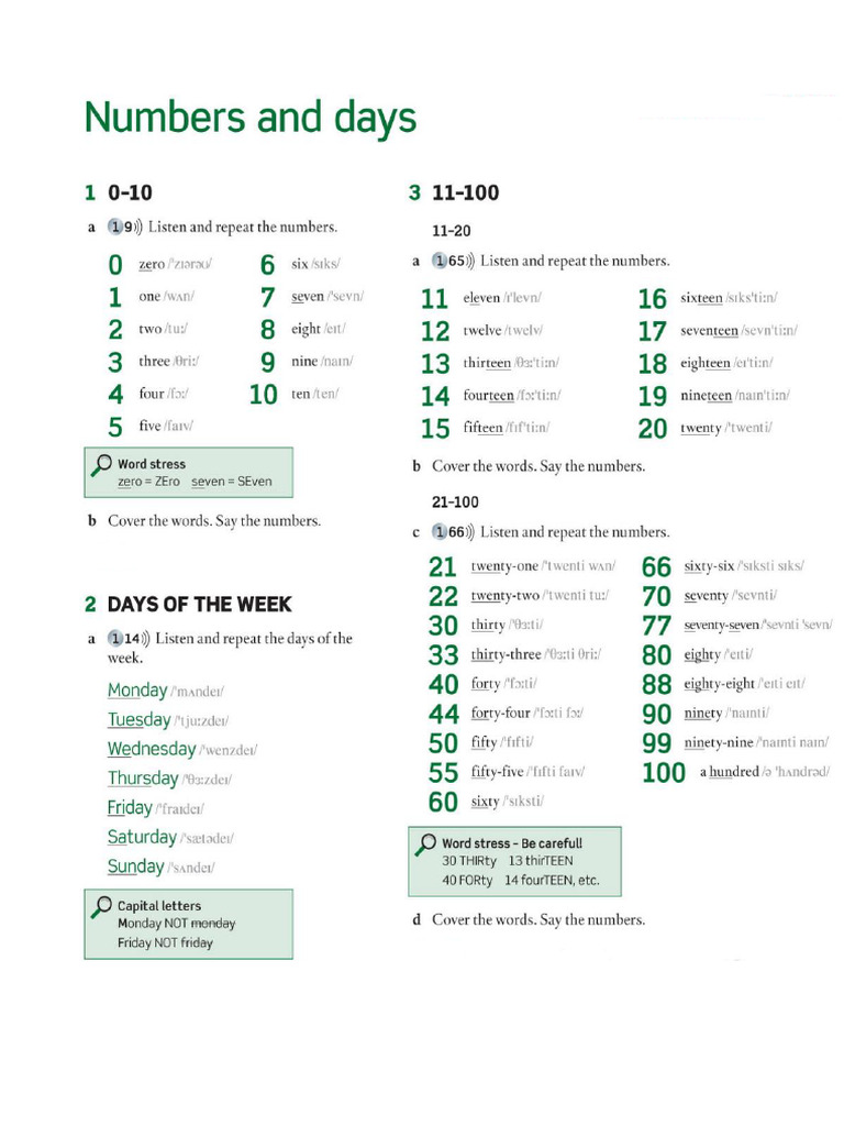 Numbers and Days | PDF