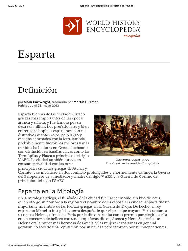 Esparta - Enciclopedia de la Historia del Mundo | PDF | Esparta | Antigua Grecia