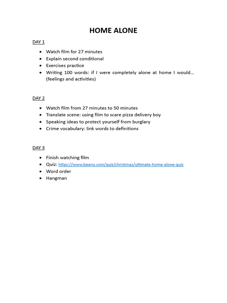 Home Alone: ESL Lesson Plan Activities | PDF | Crimes | Crime & Violence