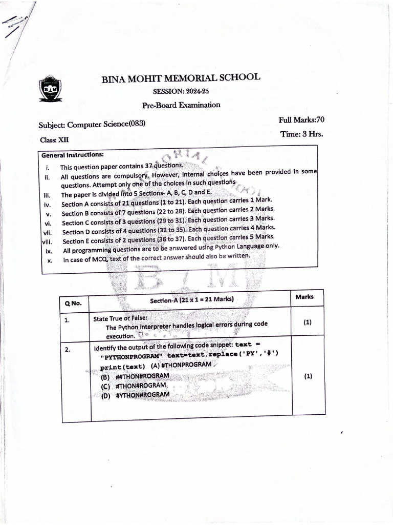 CS Preboard Paper | PDF