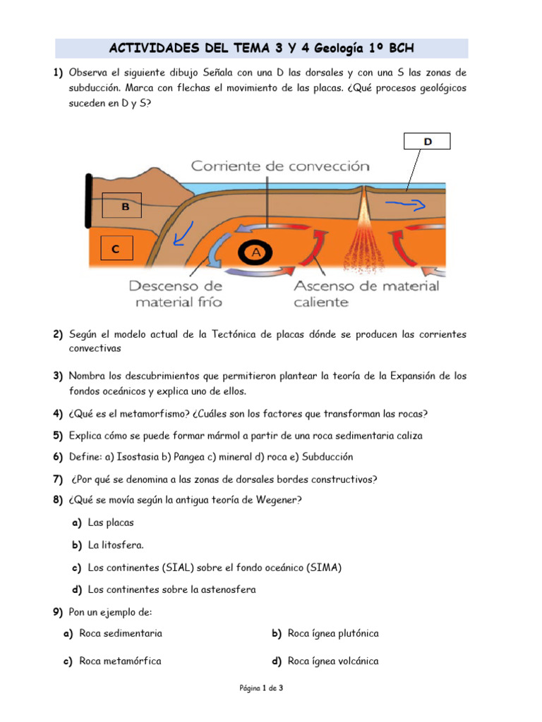 Actividades de Los Temas 3 y 4 | PDF | Placas tectónicas | Roca (geología)