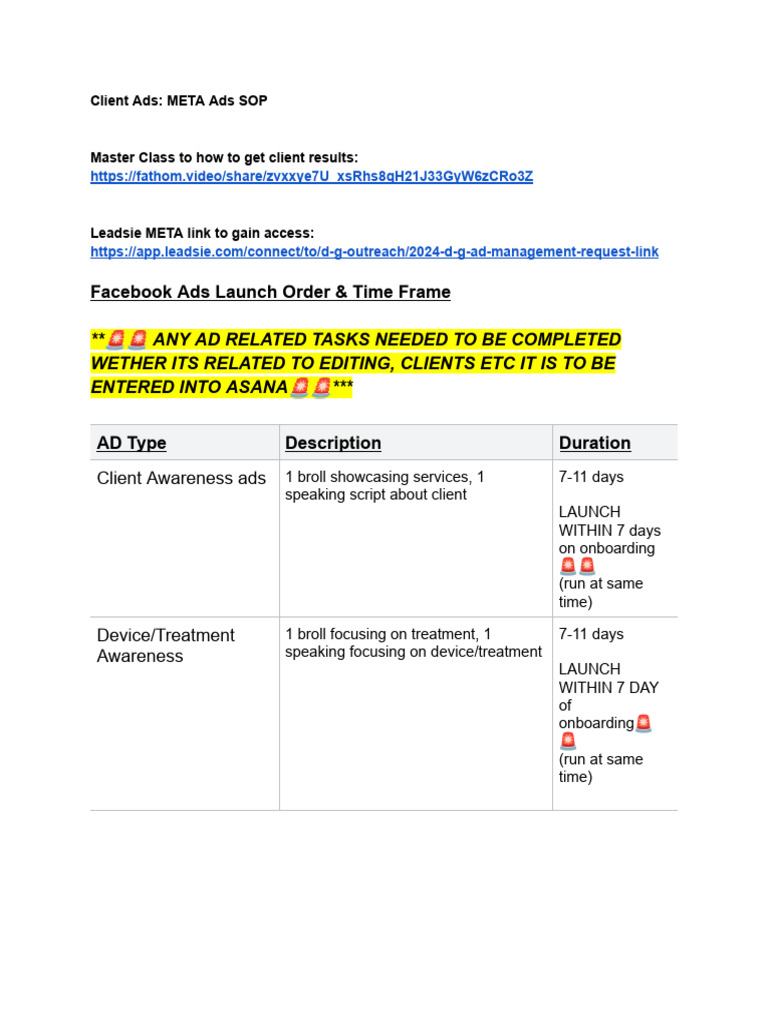 Meta Ads SOP - D&G Outreach AD Managers 2024-1 | PDF | Target Audience ...