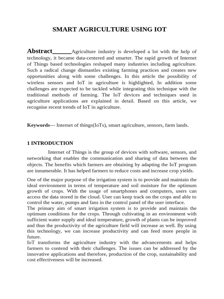 Smart Agriculture Using Iot | PDF | Internet Of Things | Agriculture